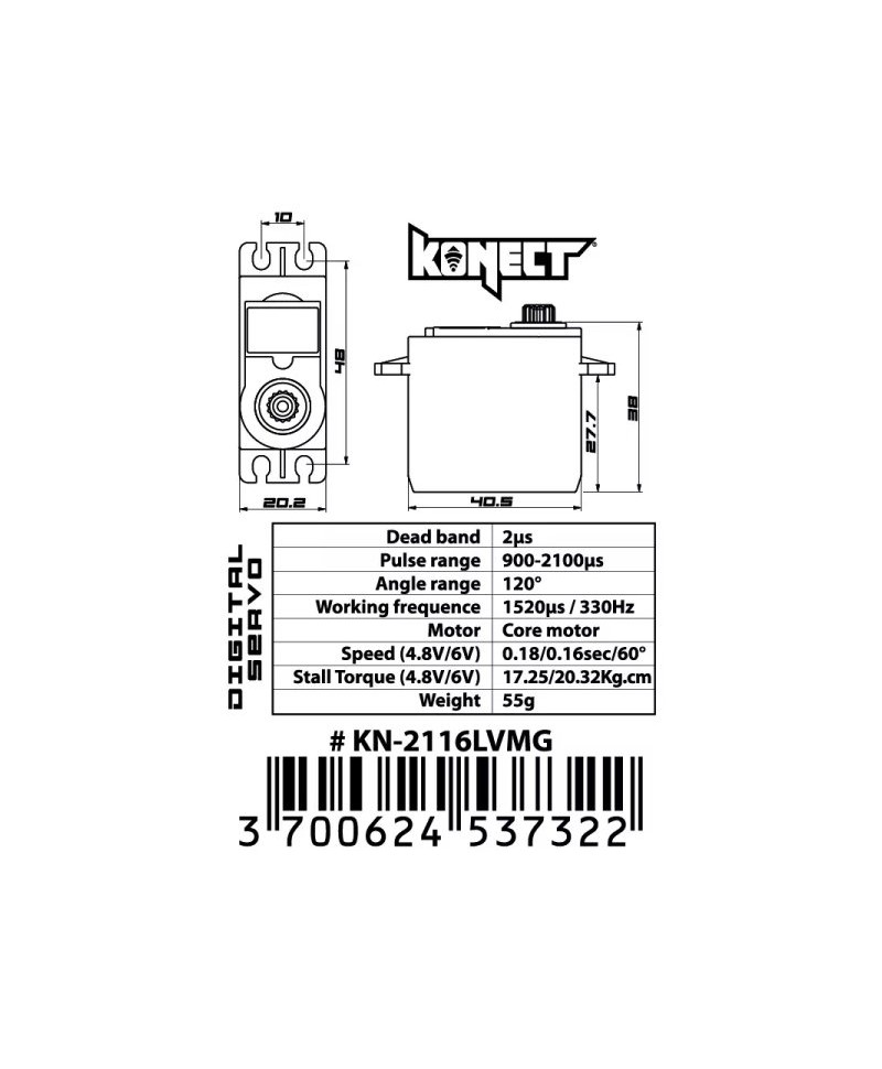 Servo KONECT KN-2116LVMG 21KG SERVO NUMERIQUE