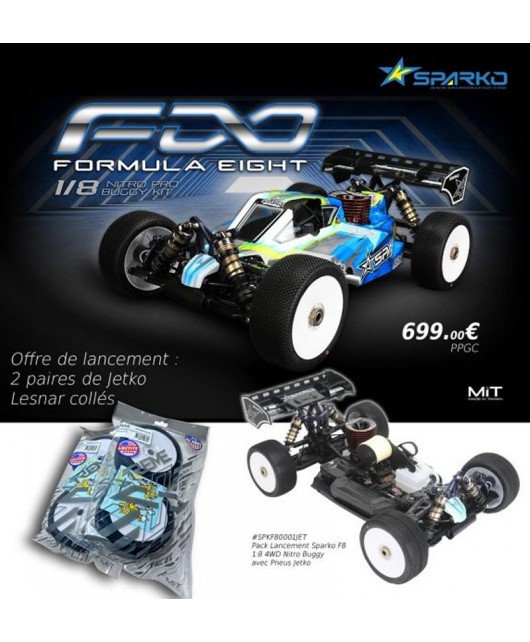 SPARKO F8 NITRO + Train de pneus JETKO 1/8 4WD KIT SPKF80001JET